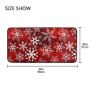 senya Christmas Rug Kitchen Rugs Runner Christmas Red Pattern with Snowflakes Flower Doormat Bath Rugs Non Slip Area Rugs for Bathroom Kitchen Indoor 39" X 20"