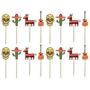 Hawaiian Decor ating ating 16pcs Topper Birthday Beautiful Festival Fruit Horse Insert (Skeleton Hawaii Party for Dessert, Guitar) Hawaiian Mexican Mexican Decor