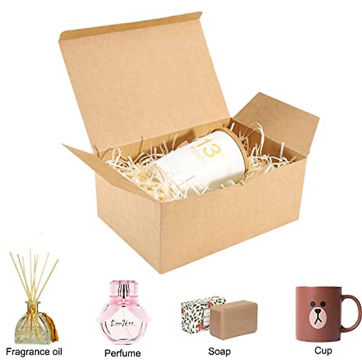 10 Pack Brown Gift Boxes, 9.45x6.5x4 Inches Kraft Paper Boxes with Lids for Valentine's, Birthday party, Wedding, Cupcake Boxes, Easy Assemble Bridesmaids Proposal Boxes, With 66ft Twine