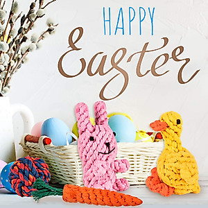 Whaline 4PCS Easter Dog Toy Kit Puppy Chew Toy Carrot Ball Rabbit Yellow Duck Cotton Rope Toy for Easter Pet Gifts Small Medium Large Dog Pets Playtime Teeth Cleaning