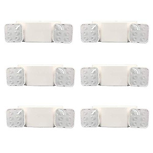 AmazonCommercial LED Emergency Light, UL Certified, 6-Pack, Adjustable Two Heads, Wall Mount White with Battery Backup