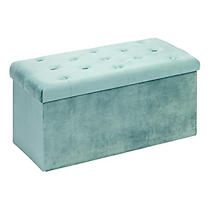 B FSOBEIIALEO Folding Storage Ottoman, Long Ottomans Shoes Bench, Velvet Storage Chest Footrest Seat 31.5"x15.7"x15.7" (Teal, Large)