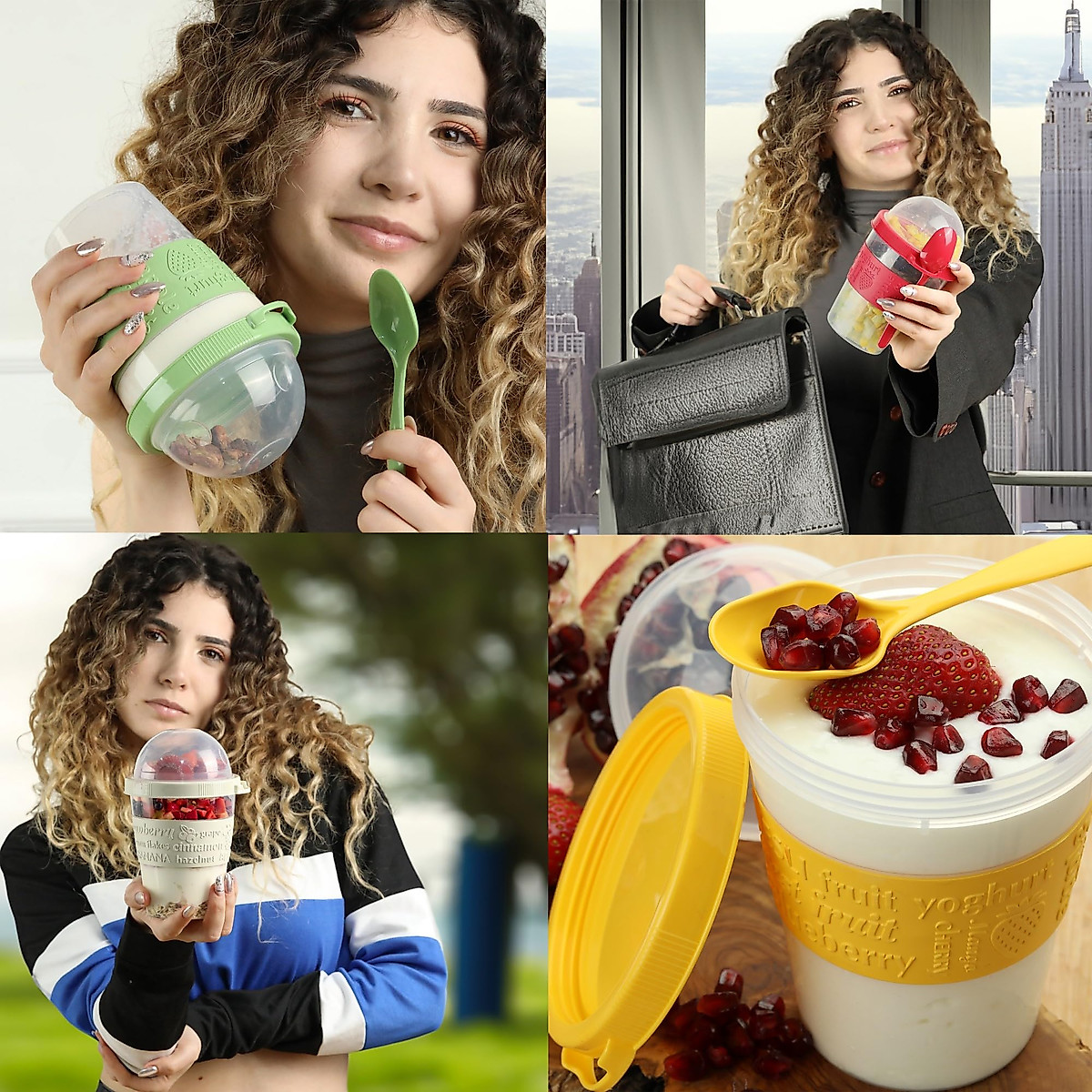 Areste Reusable Yogurt Parfait Cups with Lids and Spoons, BPA-Free Take and Go Containers for Cereal, Oatmeal, or Snacks, Colorful Set of 4, Large 20 oz – Perfect for Breakfast and Meal Prep