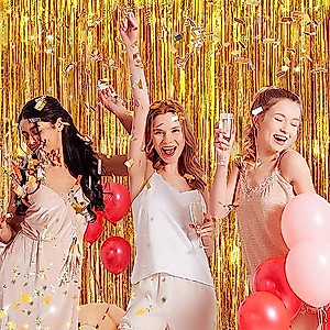 Gold Metallic Tinsel Foil Fringe Curtains, 2 Pack 3.3x8.3 Feet Streamer Backdrop Curtains for Birthday Party Decorations, Halloween Decor, Foil Curtain Backdrop for Bachelorette Party