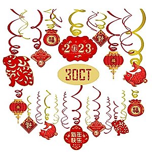 2023 Chinese New Year Decorations-Hanging Swirls Decorations for Year of the Rabbit and Lunar New Year(30 Pieces)