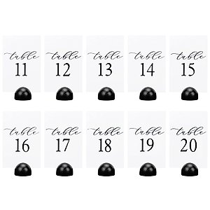 Hanna Roberts Modern Cursive Table Number Card Stock Signs with Round Stand for Wedding Reception, Restaurant, Event Party, 4" x 6" (Set of 10, 11-20, Black)