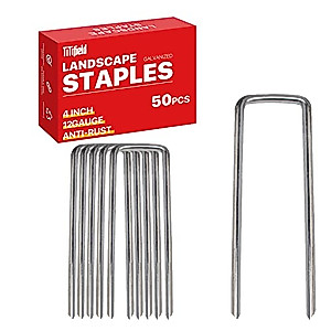 TiTifield Landscape Staples 4 Inch 50 Pack 12 Gauge, Garden Staples Galvanized Ground Stakes Anti-Rust Landscape Fabric Staples Garden Stakes for Irrigation Tubing, Fence, Weed Barrier, Ground Cover
