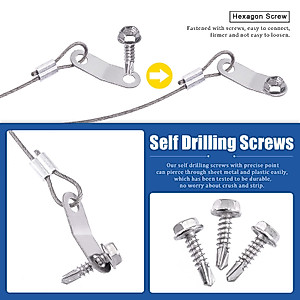 Glarks 20Pcs 11 Inches Lanyard Cable Set Including 10Pcs 304 Stainless Steel Safety Tether Wire with Quick Release Ring and Rubber Coating and 10Pcs Self Drilling Hex Head Screws for Car Boat Fastener