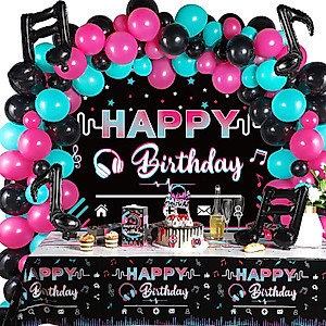 Music Happy Birthday Party Decorations Musical Social Media Birthday Party Supplies Includes Backdrop Tablecloth Music Note Balloons and Latex Balloons for Girls Music Birthday Party Photography