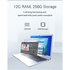 【MS 2019 Office/12GB 】 Jumper Laptop 14 Inch FHD Screen Notebook Celeron N4020（Quad core） Ultrabook 8GB RAM/256GB Dual Band WiFi Computer Lightweight and Portable (8G+256GB)