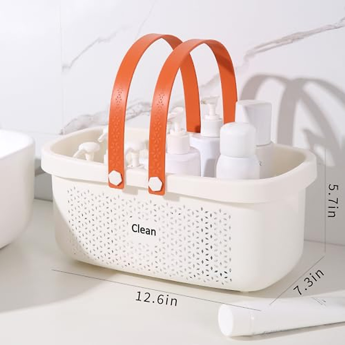 HAPPY MOTTE Plastic Portable Shower Caddy Basket, Bathroom Shower Caddy Tote With Handle For Collage Dorm Camp Travel -White