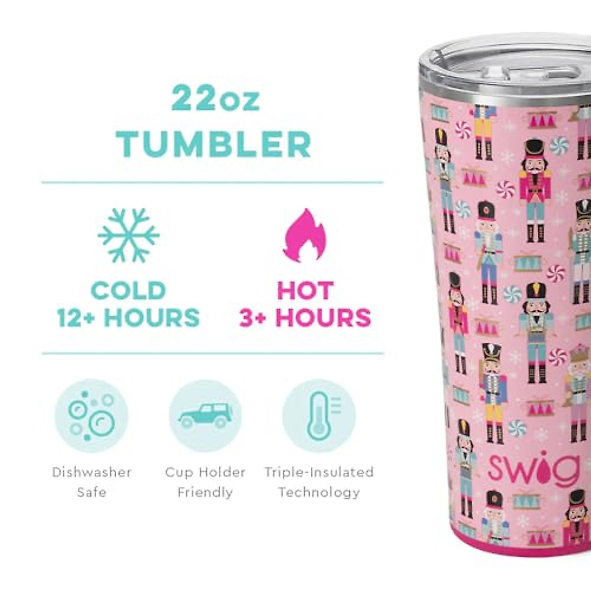 Swig Life 22oz Insulated Tumbler, Travel Coffee Tumbler with Lid, Cup Holder Friendly Travel Coffee Mug, Stainless Steel Thermos (Melon Pop)