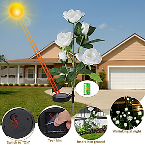 JJGoo Solar Garden Lights, Solar Rose Light for Outside, New Upgraded Outdoor Waterproof Light for Garden Patio Yard Front Porch Decor, White