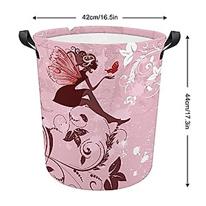 HoaMoya Collapsible Pink Fairy Laundry Basket Magic Girl Freestanding Laundry Hamper With Handles Large Waterproof Cloth Toy Storage Bin for Household Bedroom Bathroom