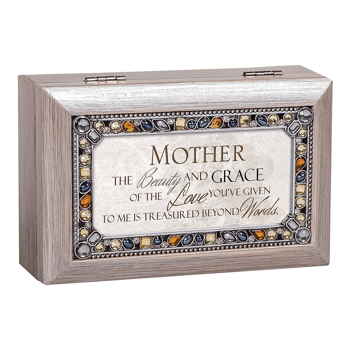 Cottage Garden Mother Beauty Grace and Love Brushed Pewter Jewelry Music Box Plays You Light Up My Life