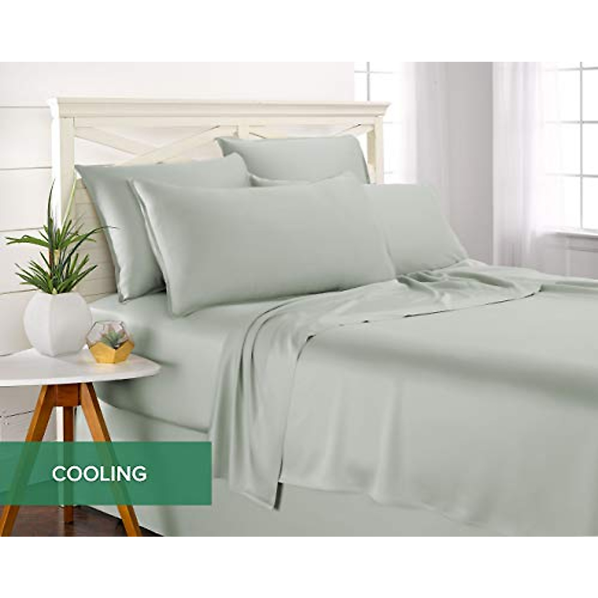 Pure Bamboo - Queen Bed Sheet Set, Genuine 100% Organic Viscose Derived from Bamboo, Luxuriously Soft & Cooling, Double Stitching, Lifetime Quality Promise (Queen, Sea Glass)