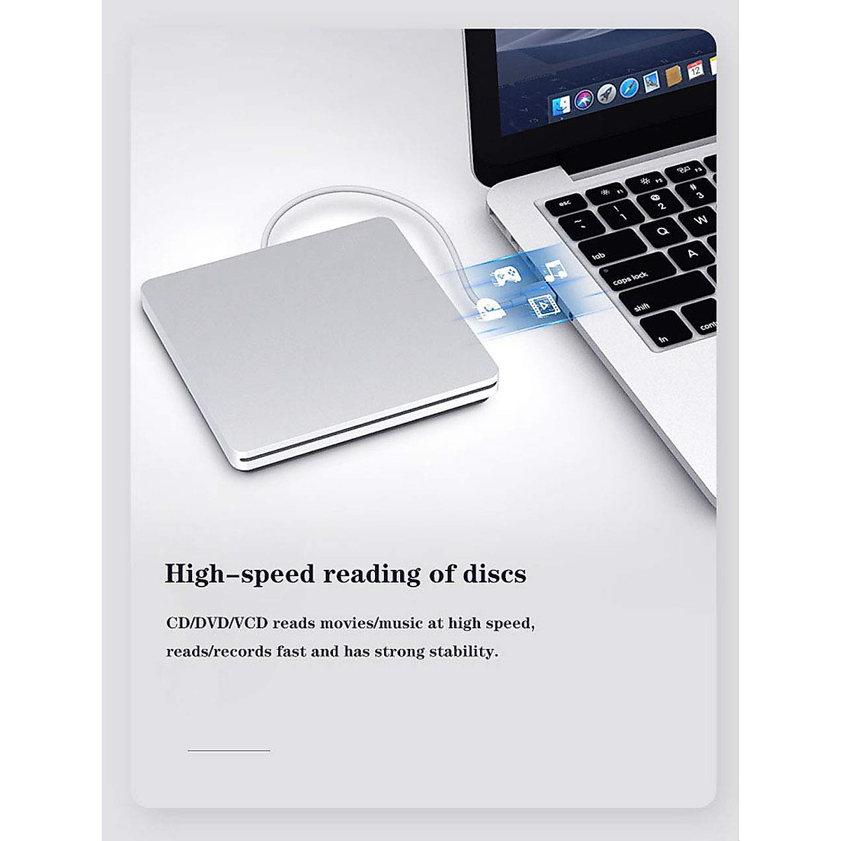 Aouan External CD DVD Drive Burner/Portable/Slim/Reader/Type-c/USB-C Drive(Equipped with USB 3.0 Adapter) for MacBook Pro/PC/Mac/Laptop/Air Windows7/ Windows8 /Windows10 (Sliver)