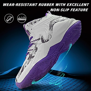 CJSPORX Men Women Basketball Shoes Breathable Non Slip Outdoor Fashion Sneakers White Purple Size 6