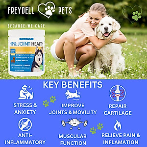 Freydell Pet's Dog Hip and Joint Chews for Large Breeds - Glucosamine, Hemp Seed Oil, Organic Turmeric Extract & Chondroitin Chews - Dog Joint Supplements & Vitamin C for Dogs - Extended Joint Care