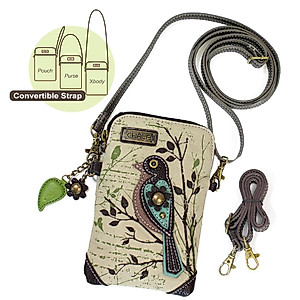 Chala Women's Safari Animal Canvas Crossbody Cell Phone Purse with Adjustable Strap -Sand (Bird)