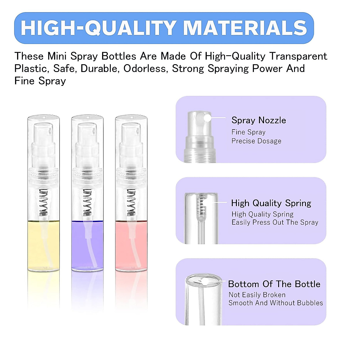 Csdtylh Mini Spray Bottle, Clear Plastic Empty Sample Containers, Fine Mist Perfume Travel Refillable Spray Bottle Perfume Atomizer Small Portable Bottle for Cleaning, Travel, Essential Oils (60, 2ml)