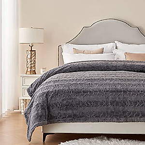 Krifey Oversized Minky Blanket, Super Soft Fluffy Luxury Throw Blanket Comfy Faux Fur Bed Throw Gray 60" x 80"
