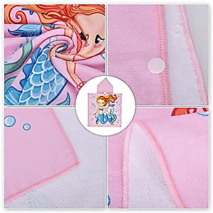 Kids Mermaid Beach Towel with Hooded for Girl 1-6 Years | Baby Toddler Bath Towel for Pool Swiming Hood | Children Microfiber Towel, Pink