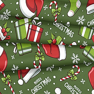 Christmas Bedding Green Christmas Duvet Cover Set Christmas Hat Stocking Printed Xmas Festival Bedding Set Queen 1 Duvet Cover 2 Pillowcases (Queen, Christmas)