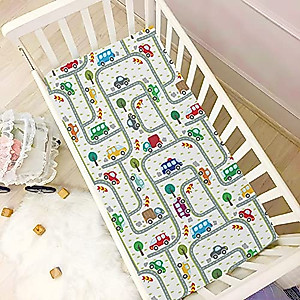 Cartoon Car Crib Sheets for Baby Soft and Breathable Baby Crib Sheets Machine Washable Playard Fitted Sheet for Boy Girl