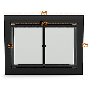 Stanbroil Fireplace Glass Cabinet-Style Door, Black Finish, Large, Decorative Fireplace Screen Door for Fireplace Accessories