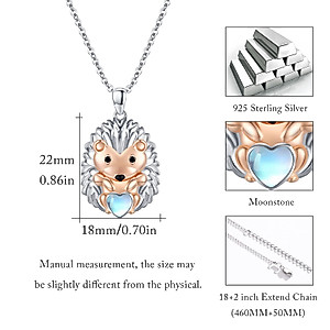 CUOKA MIRACLE Hedgehog Necklace 925 Sterling Silver Cute Hedgehog Pendant Animal Necklace Moonstone Hedgehog Birthday Mother`s day Gift for Women Hedgehog Lovers