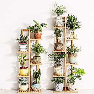 Bamboo 6 Tier 7 Potted Plant Stand Rack Multiple Flower Pot Holder Shelf Indoor Outdoor Planter Display Shelving Unit for Patio Garden Corner Balcony Living Room
