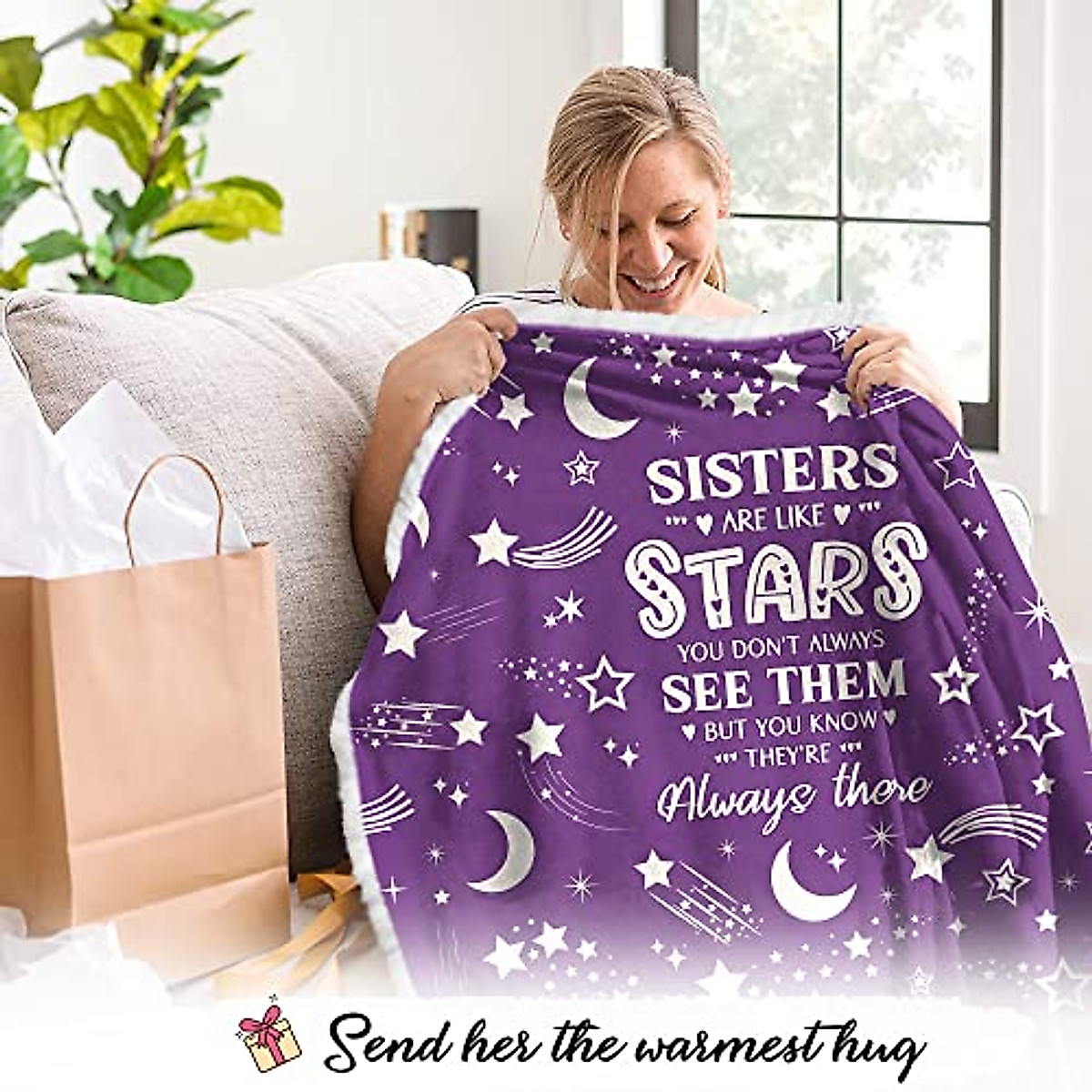Sister Gifts from Sisters - Soft Blanket Hoodie for Spring Summer - Birthday Gifts for Sister, Mother 's Day Gifts for Sister - Sisters Stars Fleece Hooded Blanket