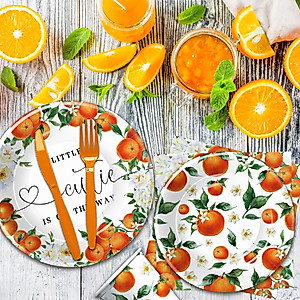 HIPVVILD Little Cutie Baby Shower Decorations Tableware, Orange Baby Shower Decorations, Paper Plate, Napkin, Cup, Cutlery, Fruit Orange Citrus Baby Shower Plates And Napkins Party Supplies | Serve 24