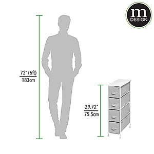 mDesign Narrow Dresser Storage Tower Stand with 4 Removable Fabric Drawers - Steel Frame, Wood Top Organizer for Bedroom, Entryway, Closet - Lido Collection - Gray