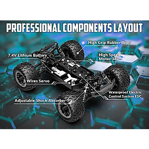 RACENT RC Car, 1:16 Scale All Terrain Monster Truck, 30MPH 4WD Off Road Fast Remote Control Toy 2.4Ghz High Speed Electric Vehicle with 2 Rechargeable Batteries, 40+ Min Play, Gift for Boys Adults