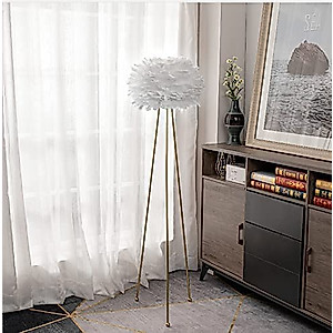 Maxax Feather Floor Lamp, Tripod Floor Lamp with White Feather Shade, Standing Light for Bedrooms/Dining Room/Living Room/Kitchen, Gold Classic