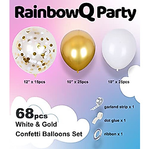Metallic Shiny Gold and White Balloons 10 Inch White Gold Confetti Balloons 12 Inch 68PCS Latex Helium Chrome Party Decoration Balloon Set