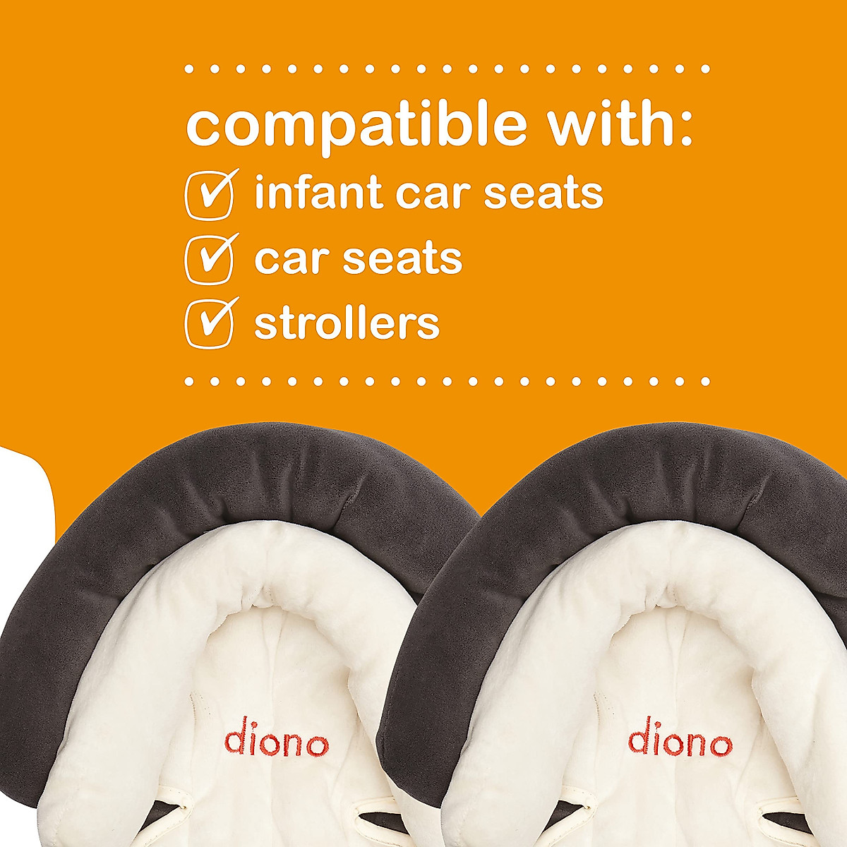 Diono Cuddle Soft Pack of 2 Baby Head Neck Body Support Pillows for Newborn Baby Super Soft Car Seat Insert Cushion, Perfect for Infant Car Seats, Convertible Car Seats, Strollers, Gray