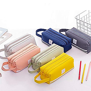 Large Capacity Pencil Bag Stationery Pouch Multi-Colored Pencil Bag Oxford Cloth Cosmetic Pouch Bag Compact Zipper Bag for Office & Student (Bag B-Yellow)