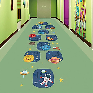 HUIGOU Digital Hopscotch Game Floor Stickers Creative Universe Number Puzzle Games Lattice Floor Wallpaper Education Puzzle Game Decals for Kids Nursery Children's Boosting Gross Motor Skills