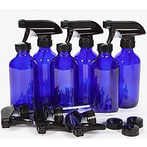 Vivaplex, 6, Large, 8 oz, Empty, Cobalt Blue Glass Spray Bottles with Black Trigger Sprayers and Lids