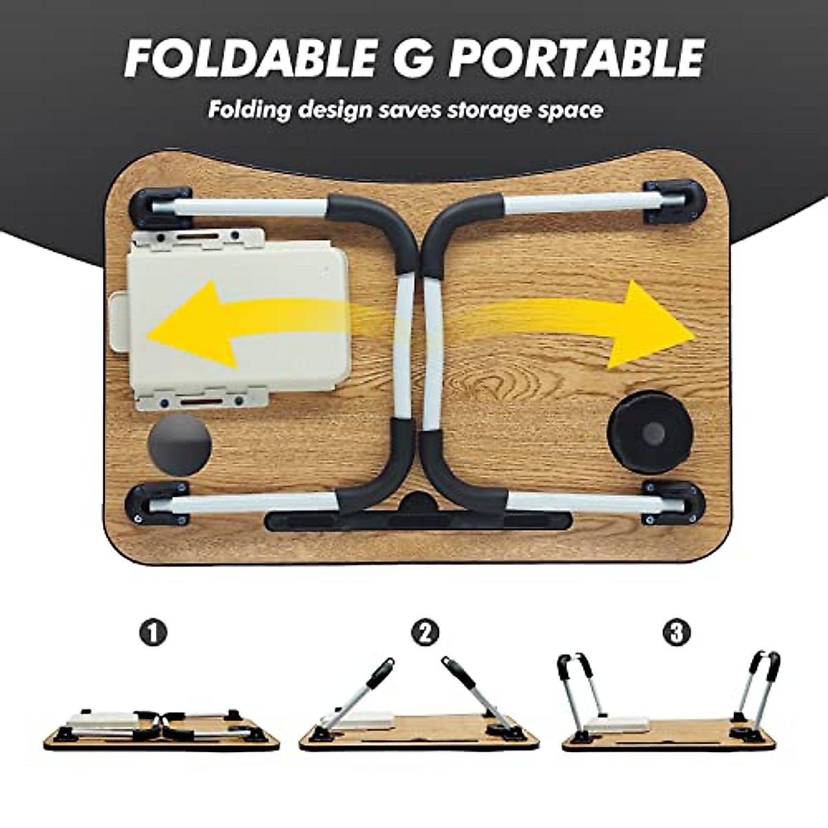 Lap Desk Laptop Bed Desk Portable Foldable Laptop Tray Table with USB Charge Port/Cup Holder/Storage Drawer, Laptop Bed Stand for Bed/Couch/Sofa Working, Reading