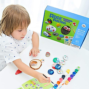 Rock Painting for Arts & Crafts; 12 Non-Toxic Fun Colors; 2 Brushes; 10 Rocks to Inspire Creativity and More; Great as Kids Gift;