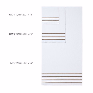 Comfort Spaces Cotton 8 Piece Bath Towel Set Striped Ultra Soft Hotel Quality Quick Dry Absorbent Bathroom Shower Hand Face Washcloths, Multi-Sizes, Zero Twist Taupe 8 Piece