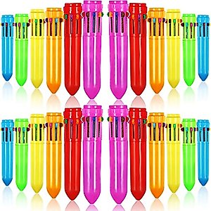 Frienda 24 Pieces 10-in-1 Retractable Ballpoint Pens shuttle pens Multicolor Pens Colorful Retractable Mini Shuttle Pens for Office School Supplies Students Children Kids