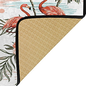 MOYYO Kitchen Mat Summer Beach Palm Trees Pink Flamingo Kitchen Rug Mat Anti-Fatigue Comfort Floor Mat Non Slip Oil Stain Resistant Easy to Clean Kitchen Rug Bath Rug Carpet for Indoor Outdoor