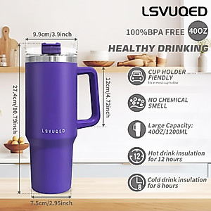LSVUQED Insulated Cup Vacuum Insulated Stainless Steel Water Bottle,40 oz Tumbler with Handle Perfect for Car Cup Holders.(Purple)