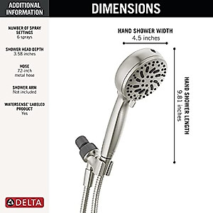 Delta Faucet ProClean Brushed Nickel Shower Head with Handheld, Showerhead with High Pressure Spray, Handheld Shower Head, 6 Spray Settings, SpotShield Brushed Nickel 75740SN