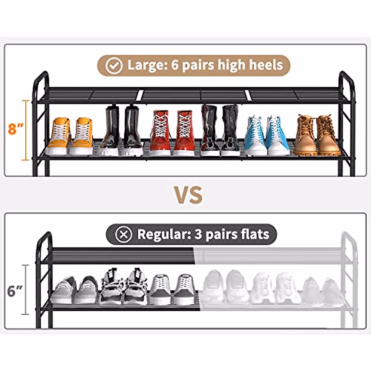 Dicasser 2-Tier Long Shoe Rack Organizer Extra Large Capacity for 18 Pairs,Black
